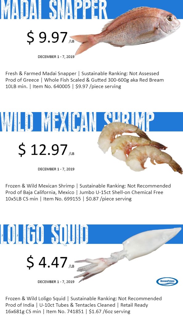 a fresh catch feature fish seafood December 1 to 7, 2019, Madai Snapper ...